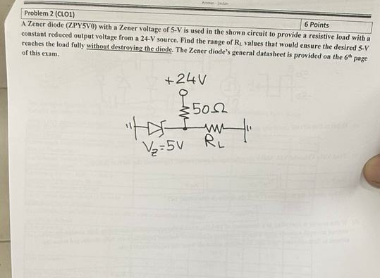 Anster lingueProblem 2 (CLO1)6 ﻿PointsA Zener diode | Chegg.com