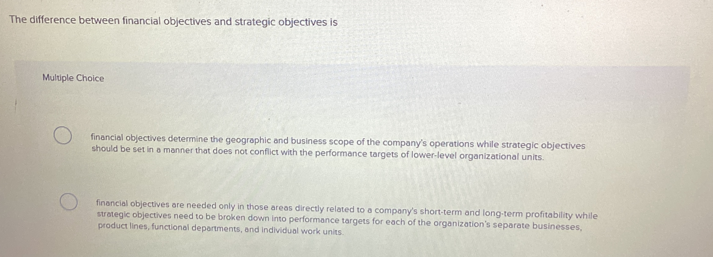 Solved The difference between financial objectives and | Chegg.com