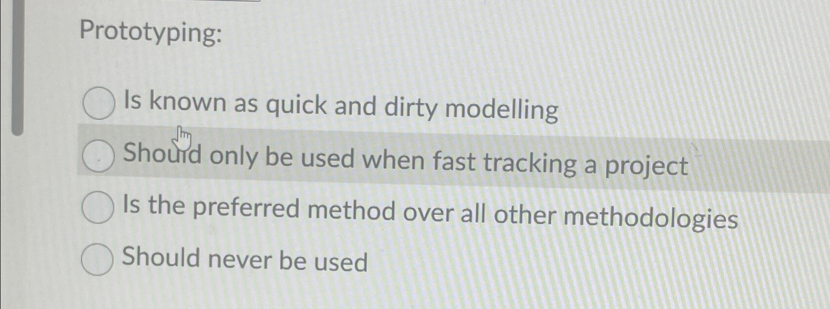 Solved Prototyping:Is known as quick and dirty | Chegg.com