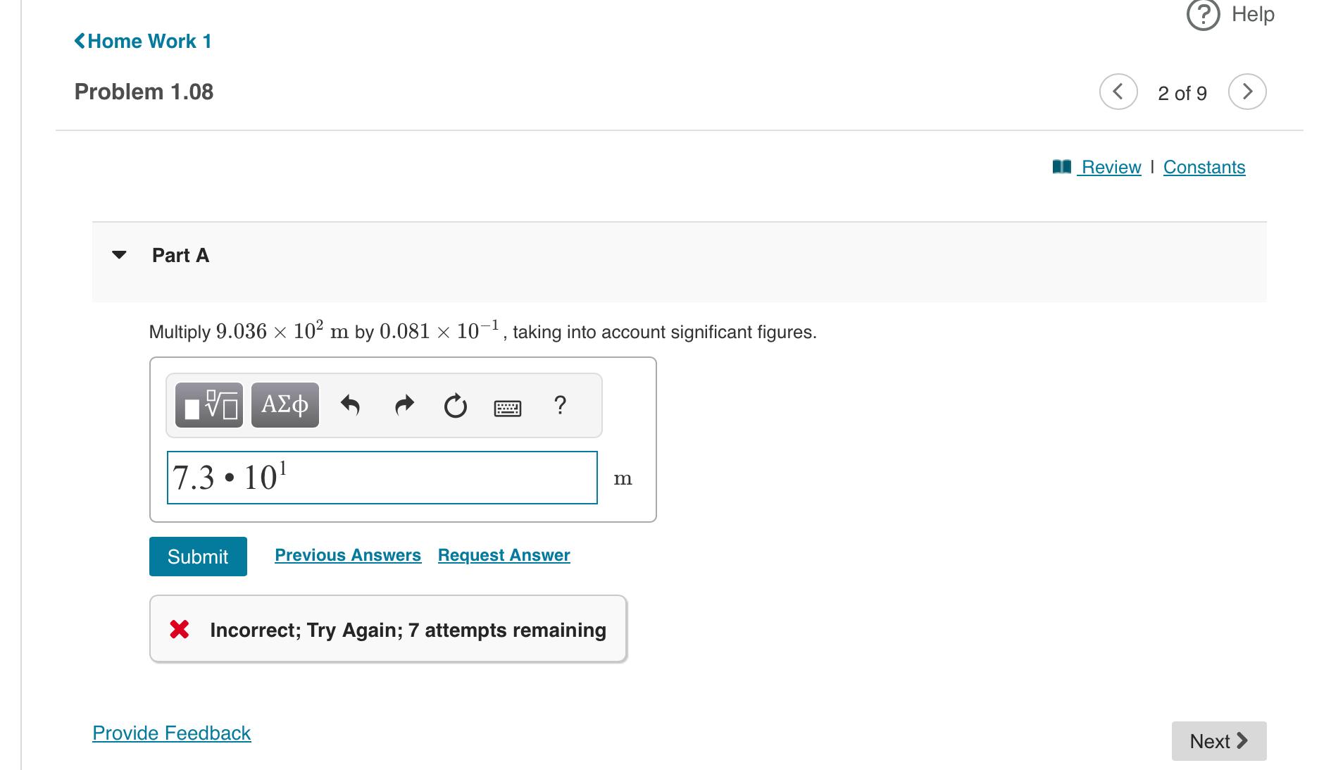 Solved 9.036×102m0.081×10-1 ﻿Review I Constants ?()Part | Chegg.com
