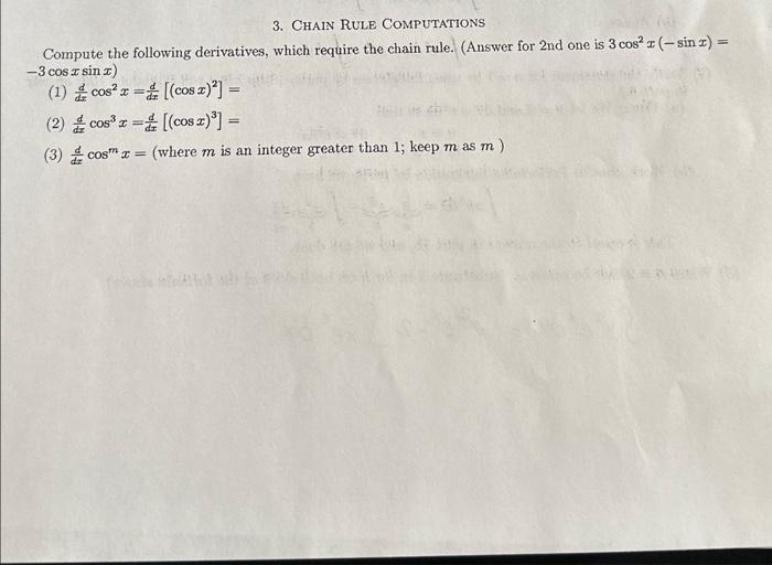 Solved 3. Chain Rule Computations Compute the following | Chegg.com