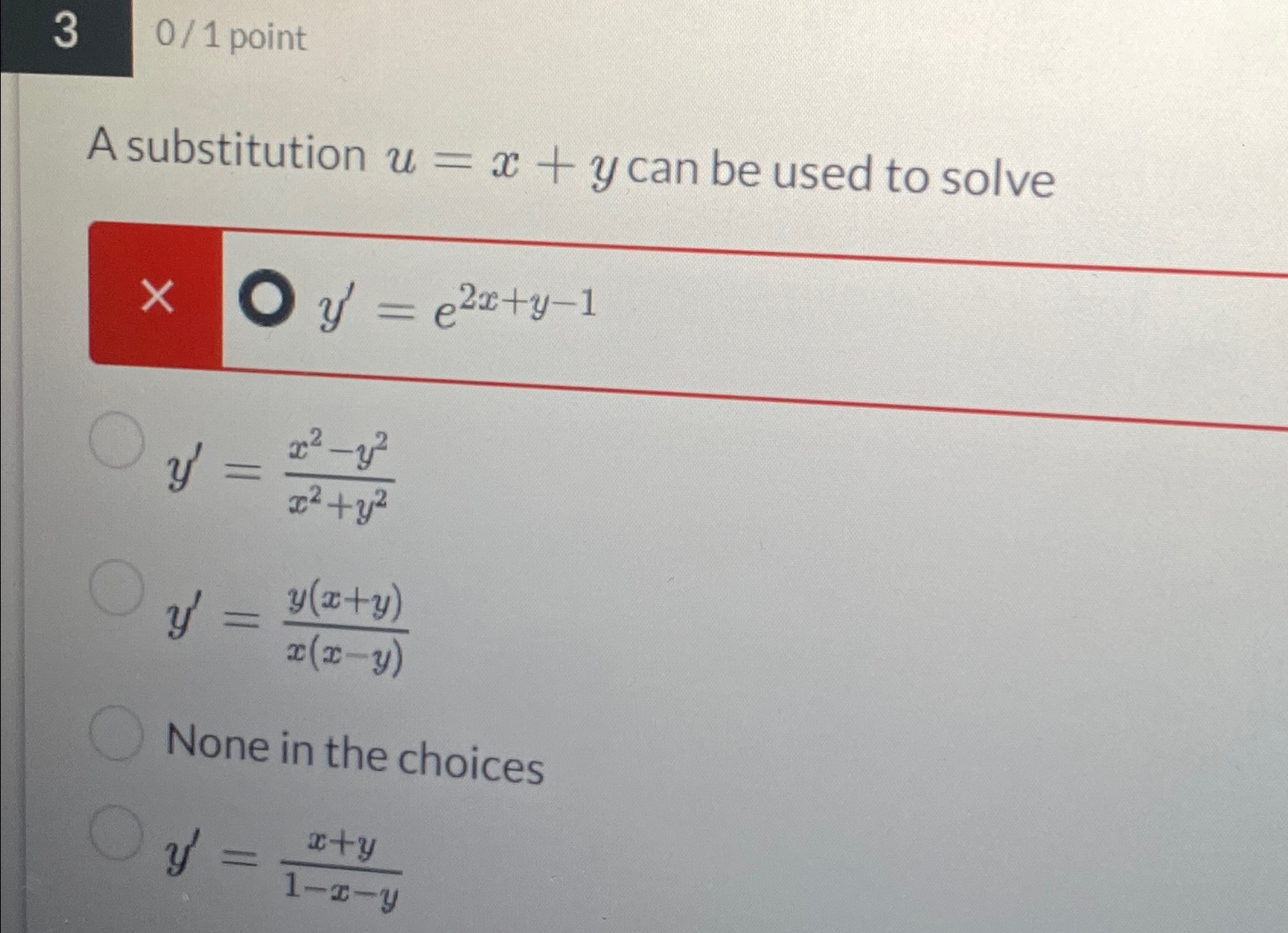 Solved 301 ﻿pointA substitution u=x+y ﻿can be used to | Chegg.com