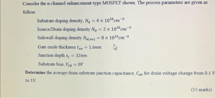 Solved -3 Consider the n-channel enhancement-type MOSFET | Chegg.com