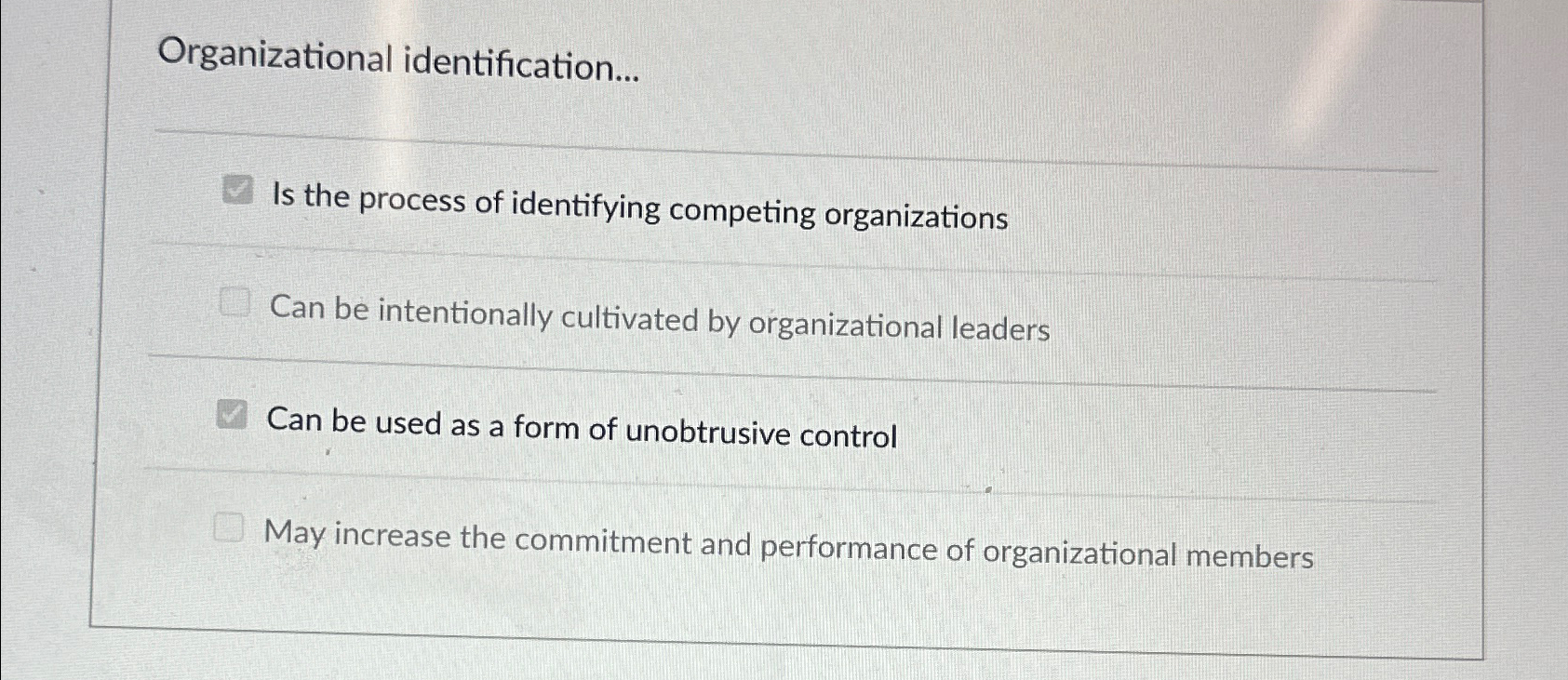Solved Organizational identification...Is the process of | Chegg.com