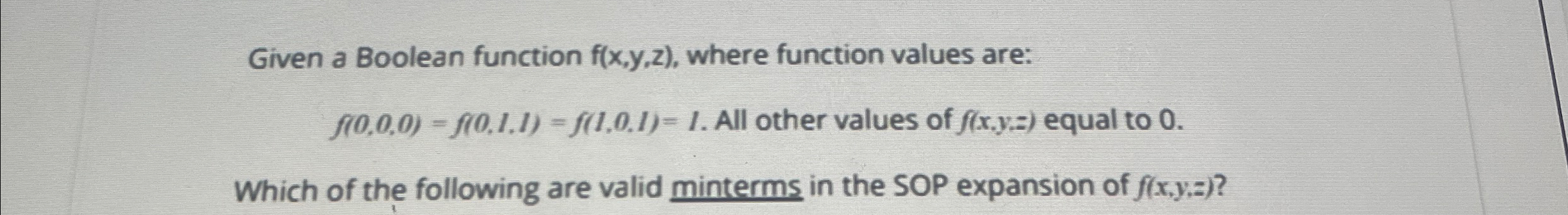 Solved Given A Boolean Function Fxyz ﻿where Function 7096