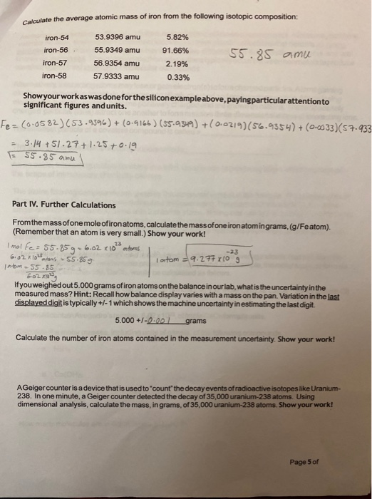 Solved Name Lab Section _Date The Mole Concept and Atomic | Chegg.com