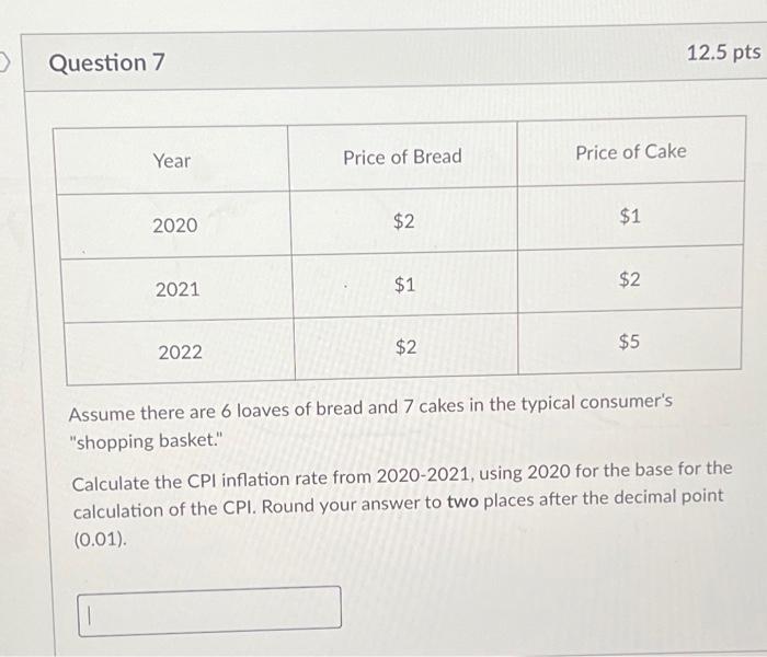 Solved D Question 7 Year 2020 2021 2022 Price of Bread $2 $1 | Chegg.com