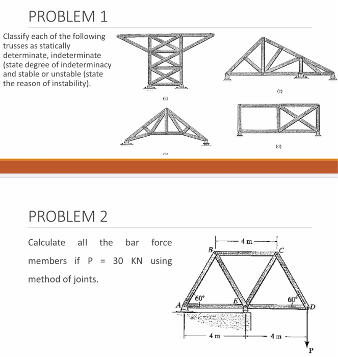Solved PROBLEM 1 Classify each of the following trusses as | Chegg.com