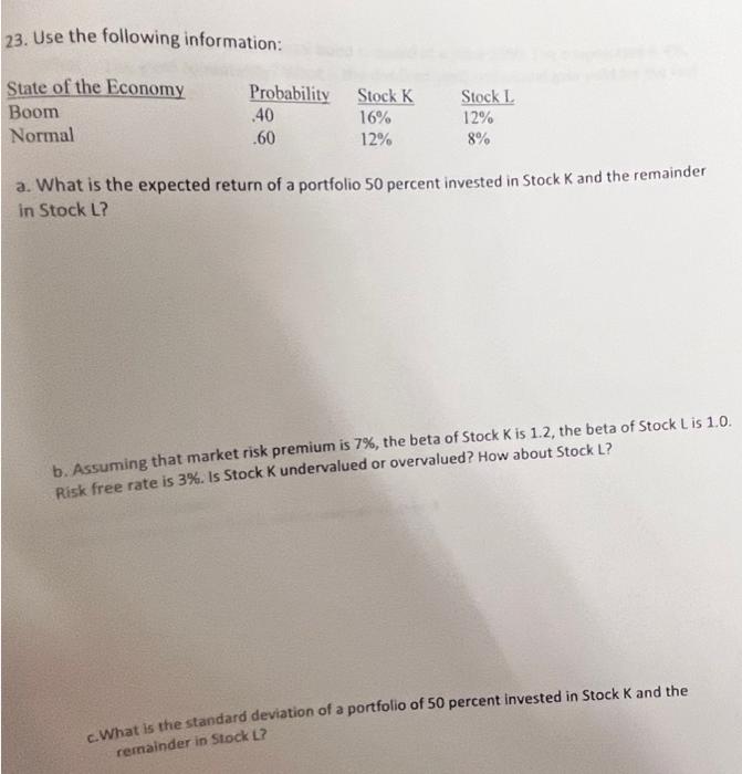 Solved Use the following information:a. What is the expected | Chegg.com