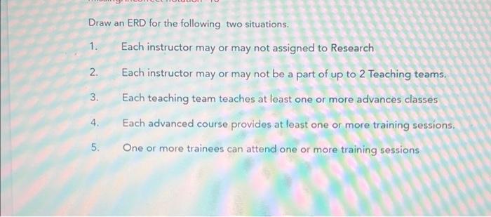 Solved Draw an ERD for the following two situations. 1. Each | Chegg.com