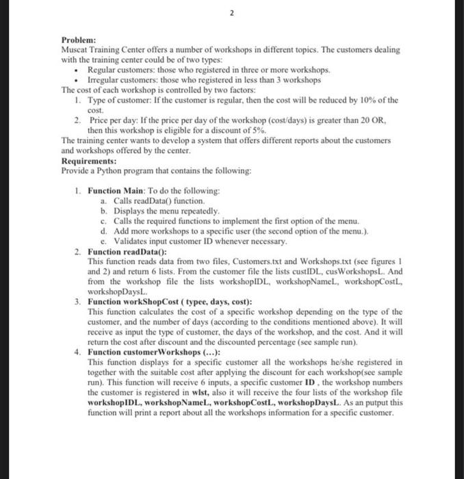 Solved Problem: Muscat Training Center offers a number of | Chegg.com