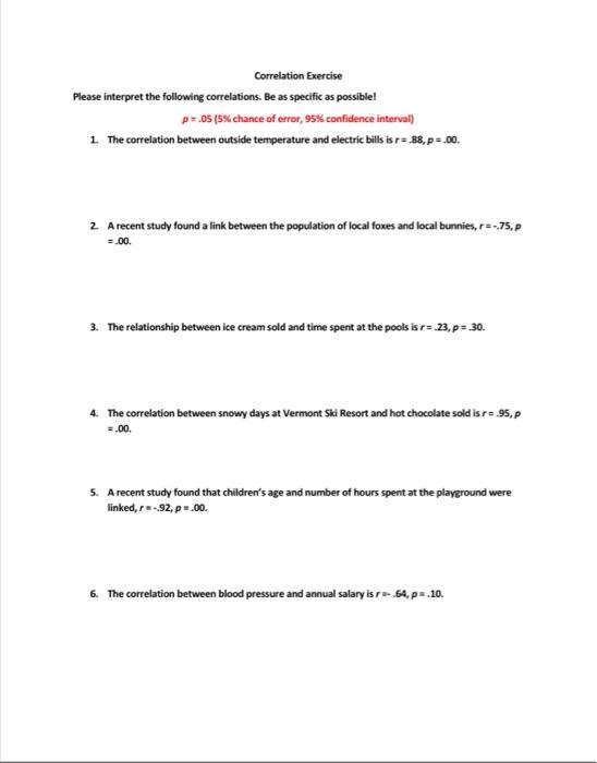 Solved Correlation Exercise Please interpret the following | Chegg.com