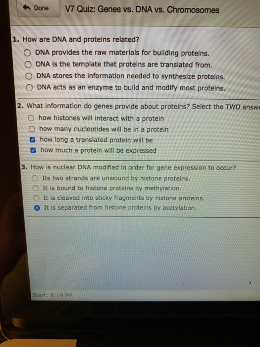 Solved Done Quiz: Genes vs. DNA vs. Chromosomes 1. How are | Chegg.com