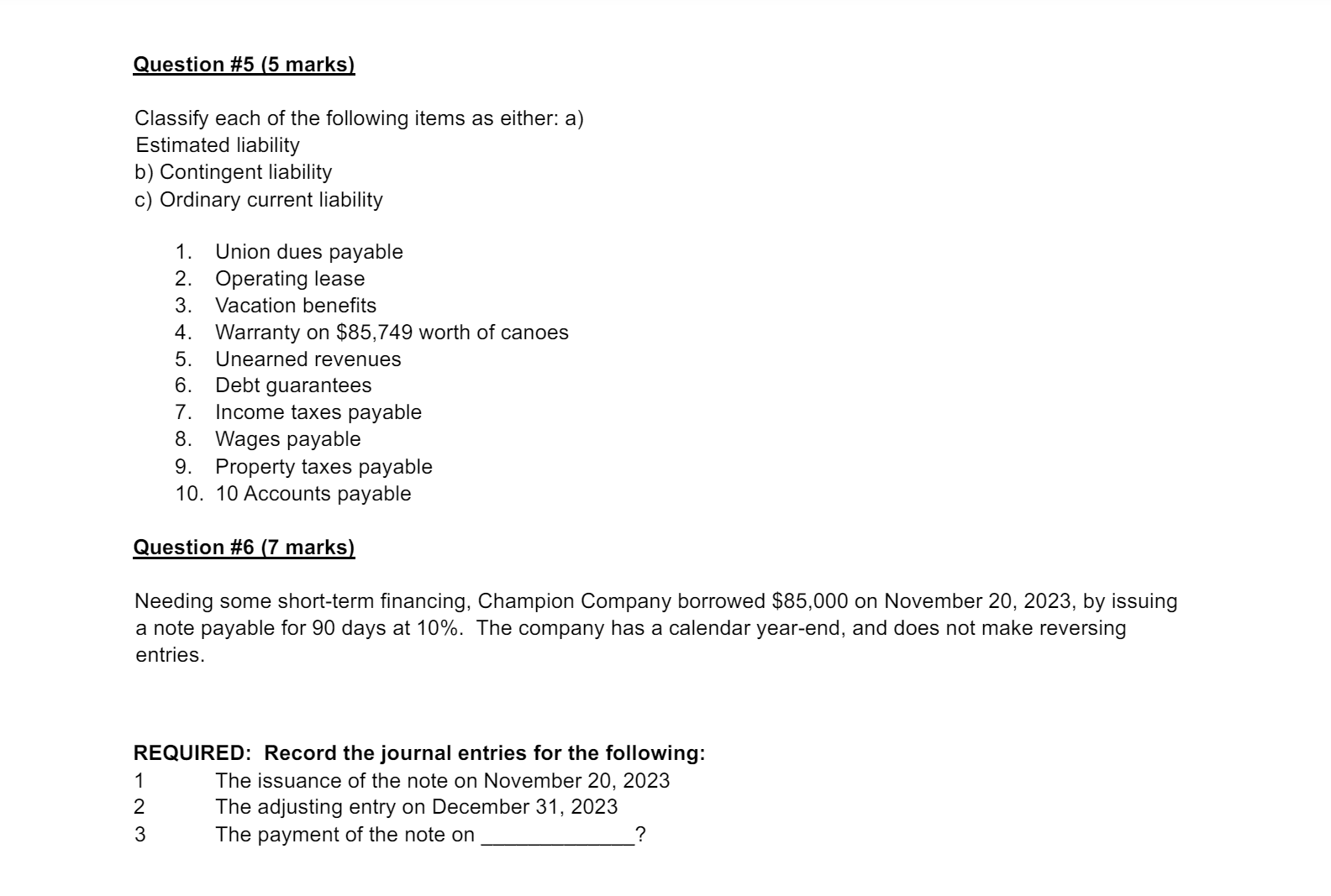 Solved Question #5 (5 ﻿marks)Classify each of the following | Chegg.com