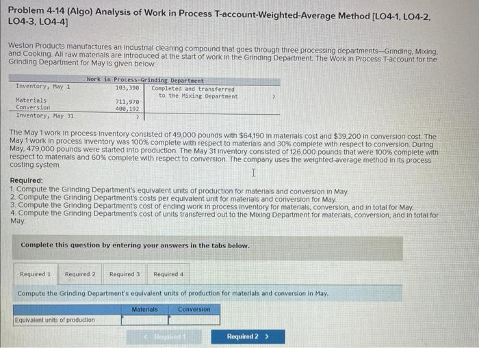 Solved Problem 4-14 (Algo) Analysis of Work in Process | Chegg.com