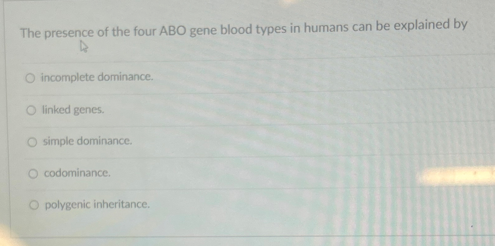 Solved The presence of the four ABO gene blood types in | Chegg.com