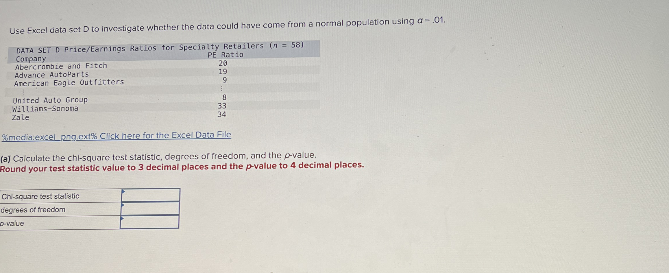 Use Excel data set D ﻿to investigate whether the data | Chegg.com