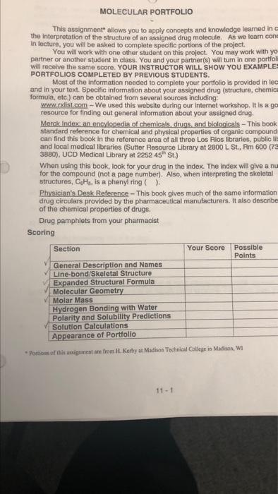 Solved MOLECULAR PORTFOLIO This assignment" allows you to | Chegg.com