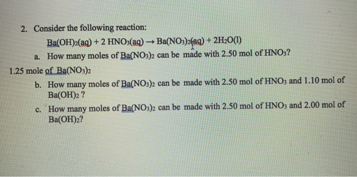 Solved 2. Consider the following reaction: Ba(OH)2(aq) + 2 | Chegg.com