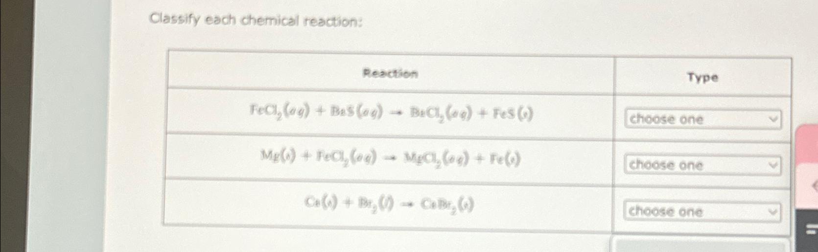 Solved Classify Each Chemical