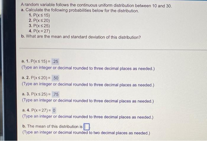 Solved A random variable follows the continuous uniform | Chegg.com