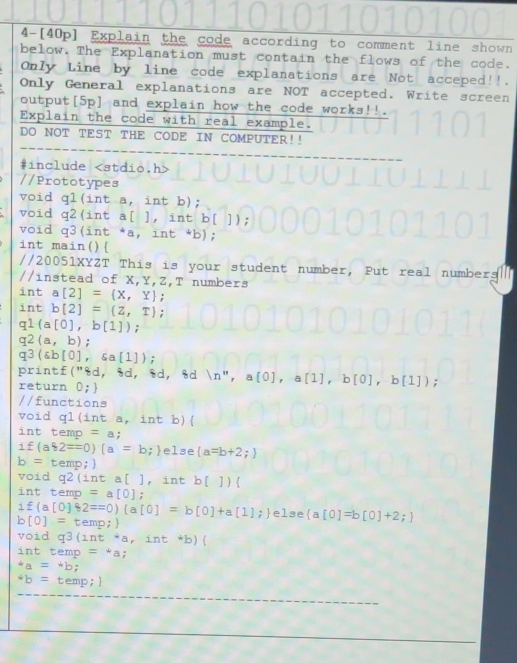 4-[40p] Explain the code according to corment line | Chegg.com