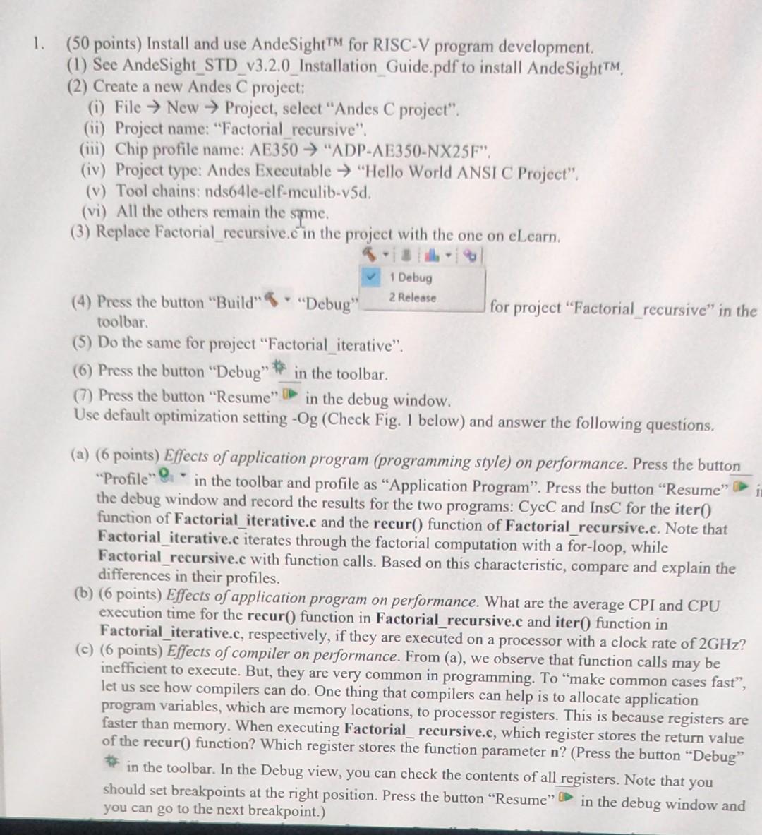 Solved 1. (50 points) Install and use AndeSight TM for | Chegg.com