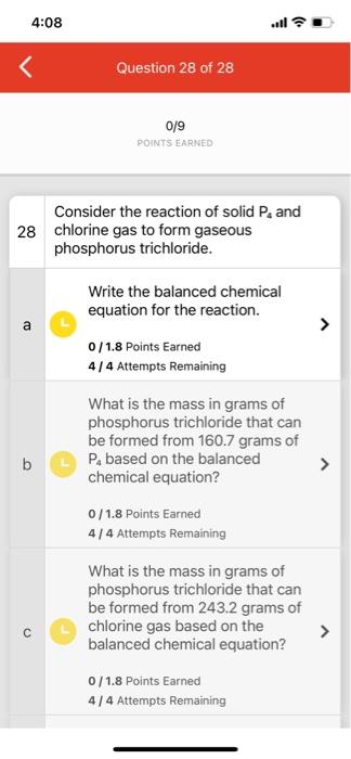 Solved Consider the reaction of solid P4 and chlorine gas to | Chegg.com