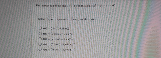 Solved The intersection of the plane y=4 ﻿with the sphere | Chegg.com