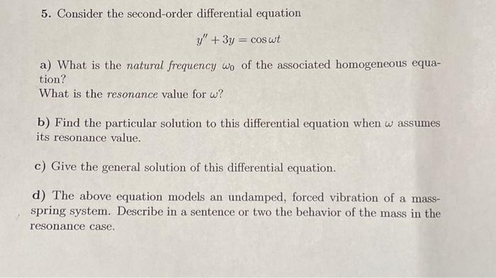 Solved 5. Consider the second-order differential equation | Chegg.com