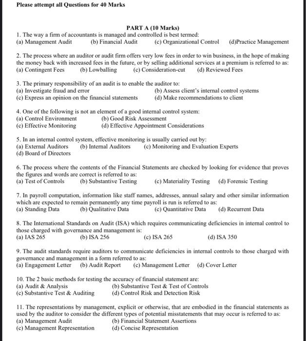 Solved PART A (10 Marks) 1. The way a firm of accountants is | Chegg.com