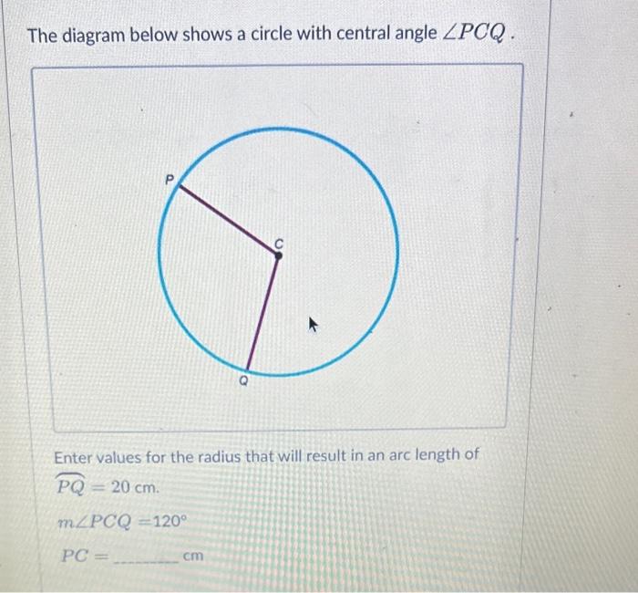 Solved The diagram below shows a circle with central angle | Chegg.com