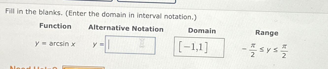 Solved Fill in the blanks. (Enter the domain in interval | Chegg.com