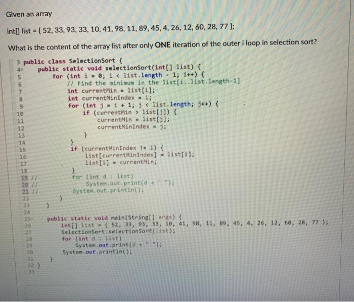 Solved Given an array int[] list - ( 52, 33, 93, 33, 10, 41, | Chegg.com