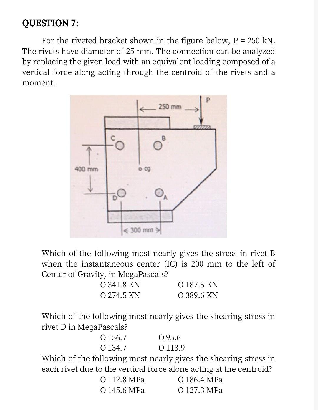 Solved QUESTION 7: For the riveted bracket shown in the | Chegg.com