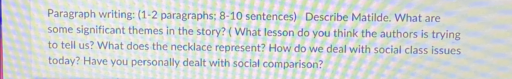 Solved Paragraph writing: (1-2 ﻿paragraphs; 8-10 ﻿sentences) | Chegg.com