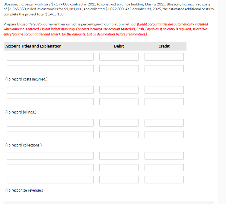 Blossom, Inc. began work on a $7,579,000 ﻿contract in | Chegg.com