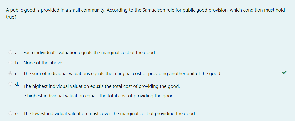 Solved A public good is provided in a small community. | Chegg.com