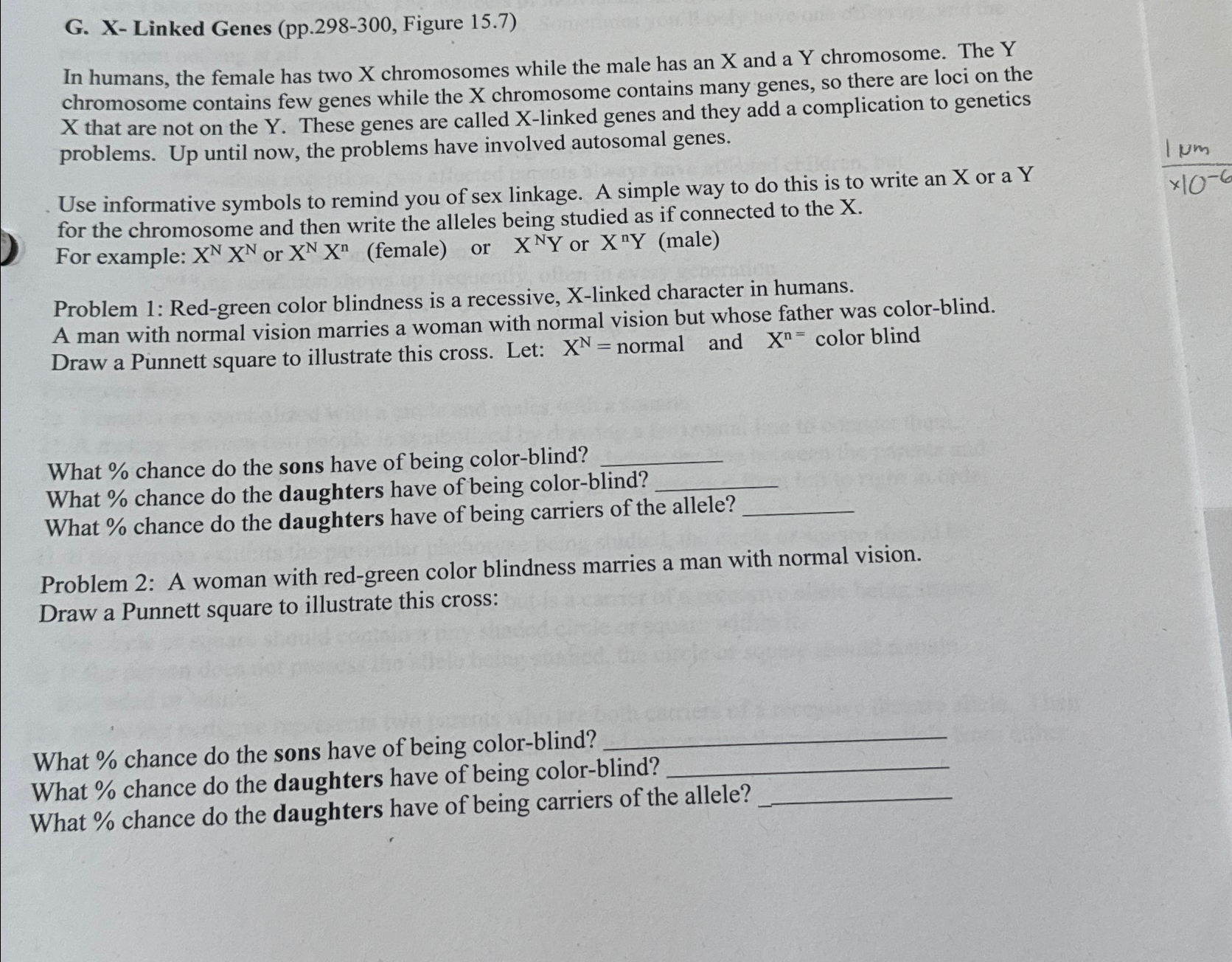 Solved G. ﻿X-Linked Genes (pp.298-300, ﻿Figure 15.7)In | Chegg.com