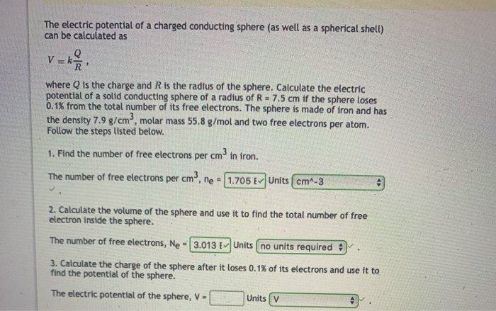 Solved The electric potential of a charged conducting sphere | Chegg.com