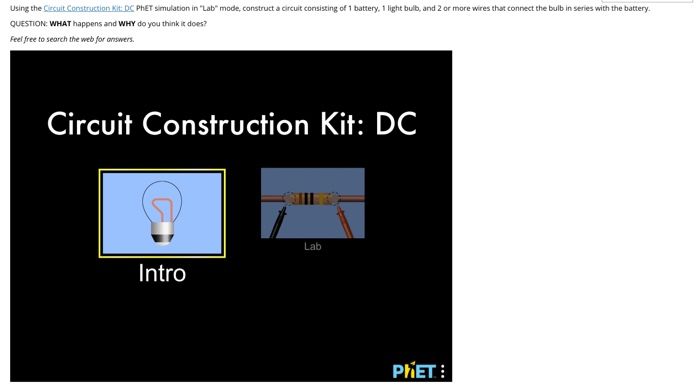 Solved Using the Circuit Construction K DC PhET simulation | Chegg.com