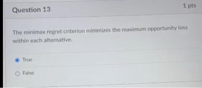 Solved The minimax regret criterion minimizes the maximum | Chegg.com