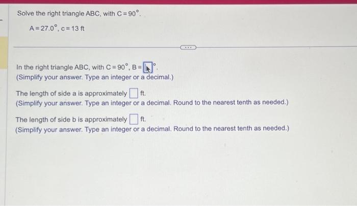 Solved Solve the right triangle ABC, with C=90∘. | Chegg.com