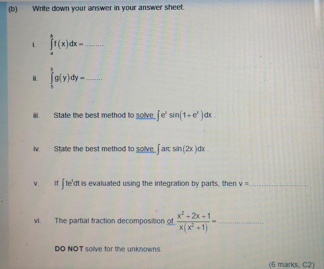 Solved (b) Write down your answer in your answer sheet i. | Chegg.com