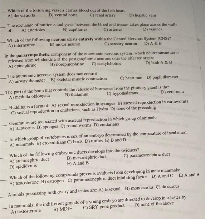 Solved Which of the following vessels carries blood out of | Chegg.com