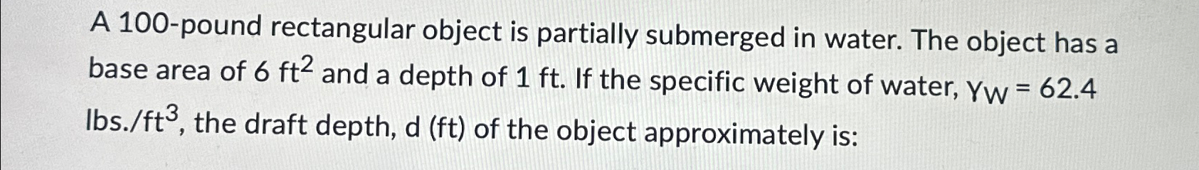 Solved A 100-pound rectangular object is partially submerged | Chegg.com