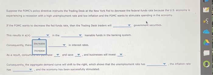 Solved Suppose the FOMC's policy directive instructs the | Chegg.com