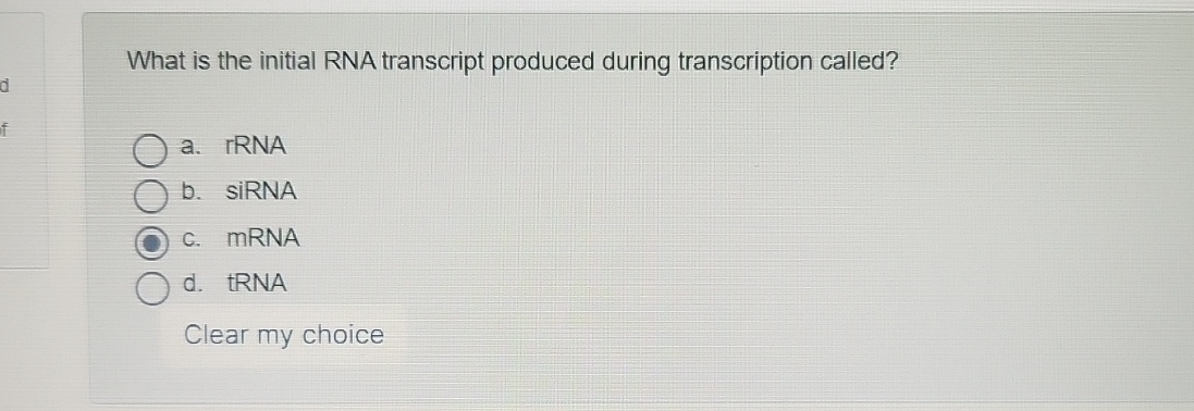 Solved What is the initial RNA transcript produced during | Chegg.com