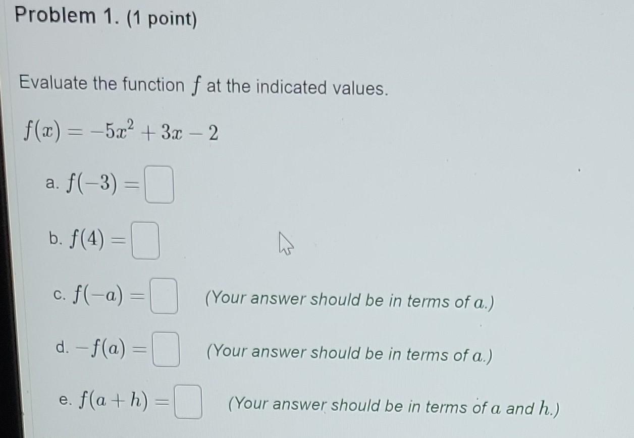 Solved Evaluate the function \( f \) at the indicated | Chegg.com