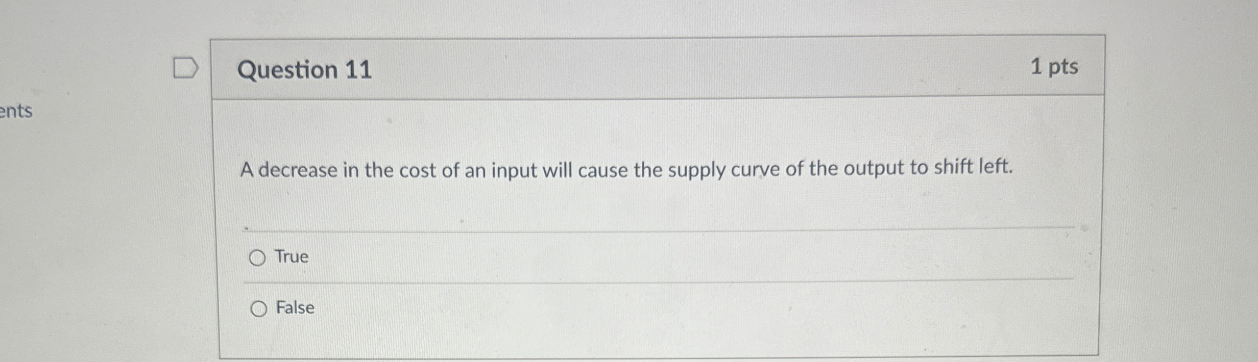 Solved Question 111 ﻿ptsA decrease in the cost of an input | Chegg.com